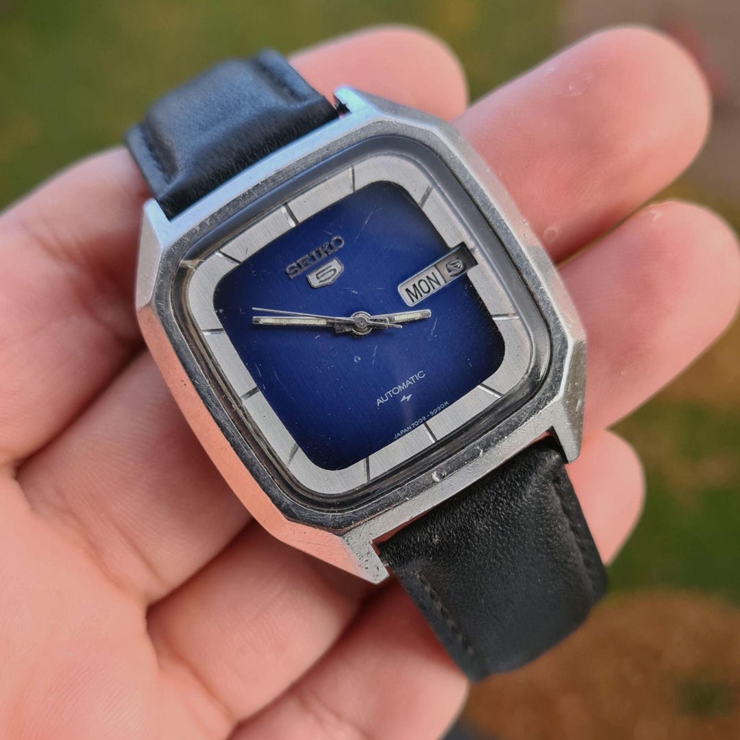 Unik Vintage Seiko 5 Automatic, Blå, Men's Watch - Etsy