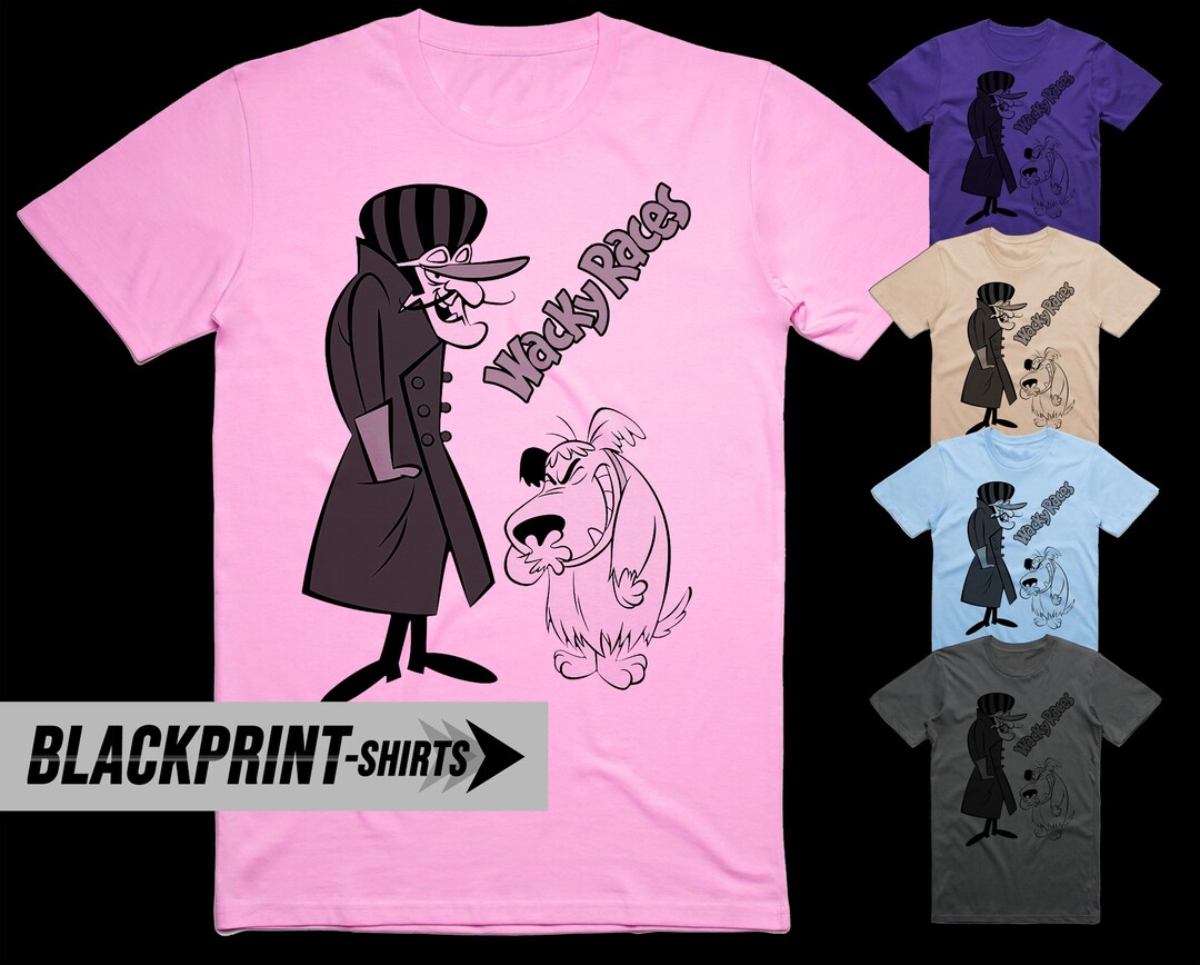 Wacky Races V2 Movie Poster T Shirt Blackprinted Vintage Look Cotton ...
