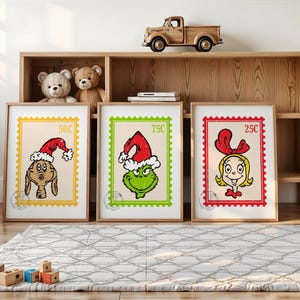 Grinch Stamp Wall Art Set of 3 Christmas Grinch Wall Print Set ...
