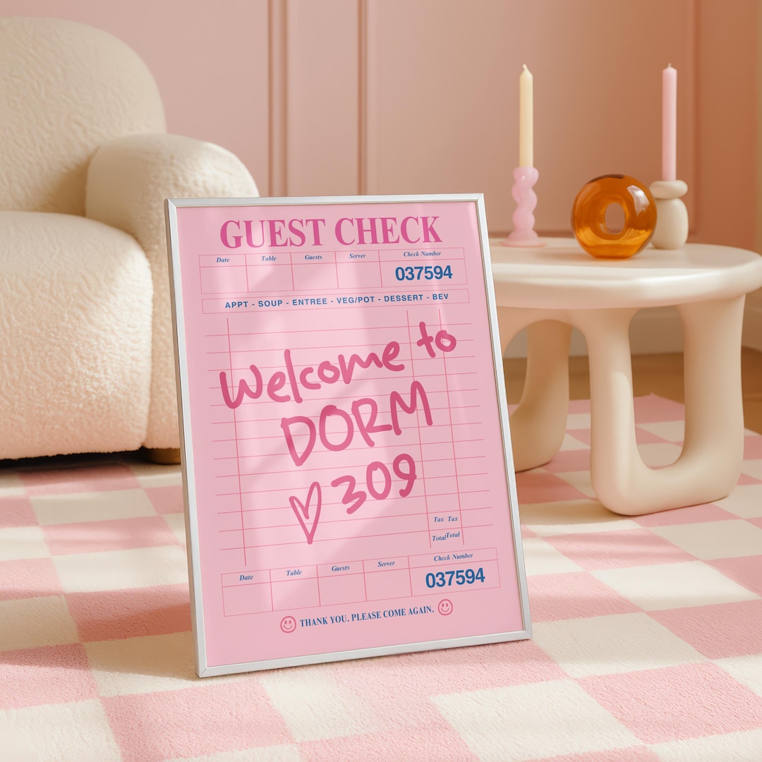 Custom Dorm Wall Art Custom Guest Check Dorm Room Number Poster Welcome ...