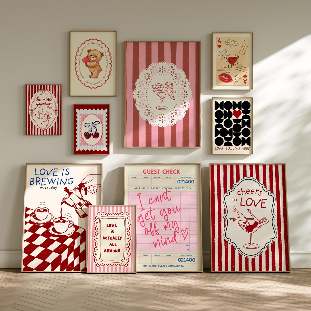 30 Prints Valentines Gallery Wall Art Vintage Retro Stamp Print ...