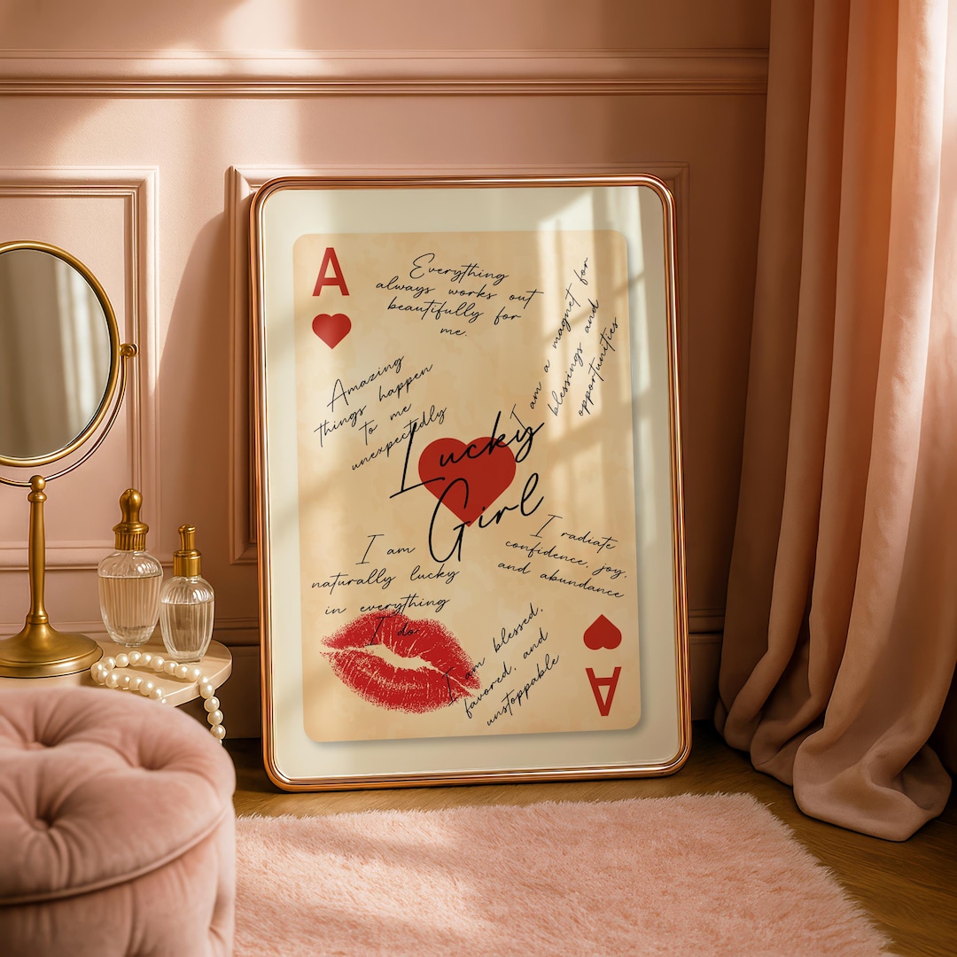 Lucky Girl Daily Affirmations Ace of Heart Wall Art Girl Affirmation ...