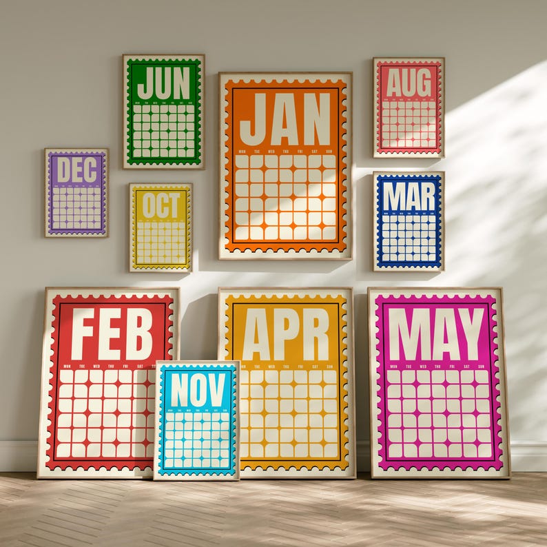 Undated Calendar Stamp Large Wall Poster 2026 Monthly Vertical Calendar ...