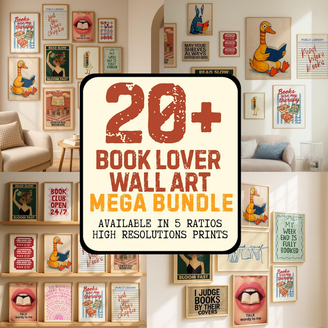 Book Lover Wall Art Bundle Cozy Reading Decor Set Retro Bookish Decor ...