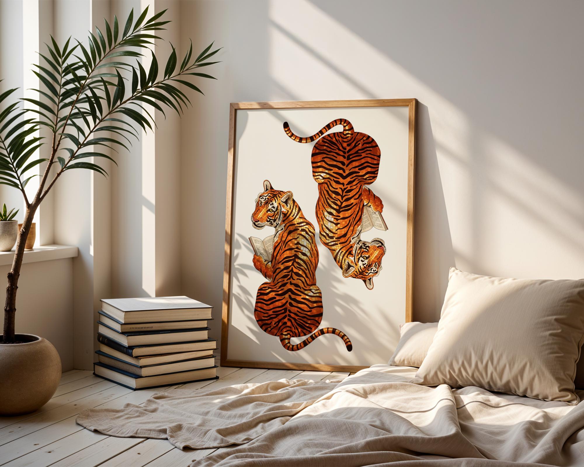 Tiger Reading Print Tiger Wall Art Tiger Book Lover Poster Humorous ...