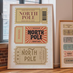 Christmas North Pole Ticket Print Poster Vintage Inspired Christmas ...