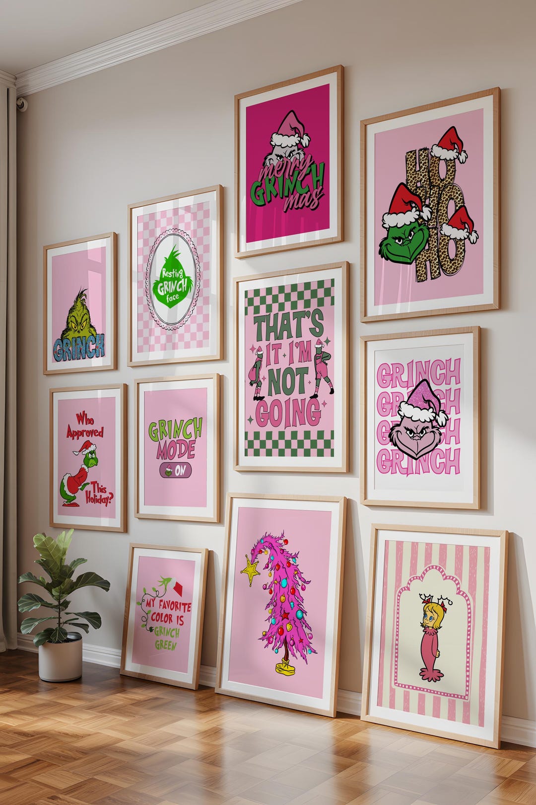 15 Sets Pink Grinch Wall Art Grinchmas Wall Decor Grinch Printable ...