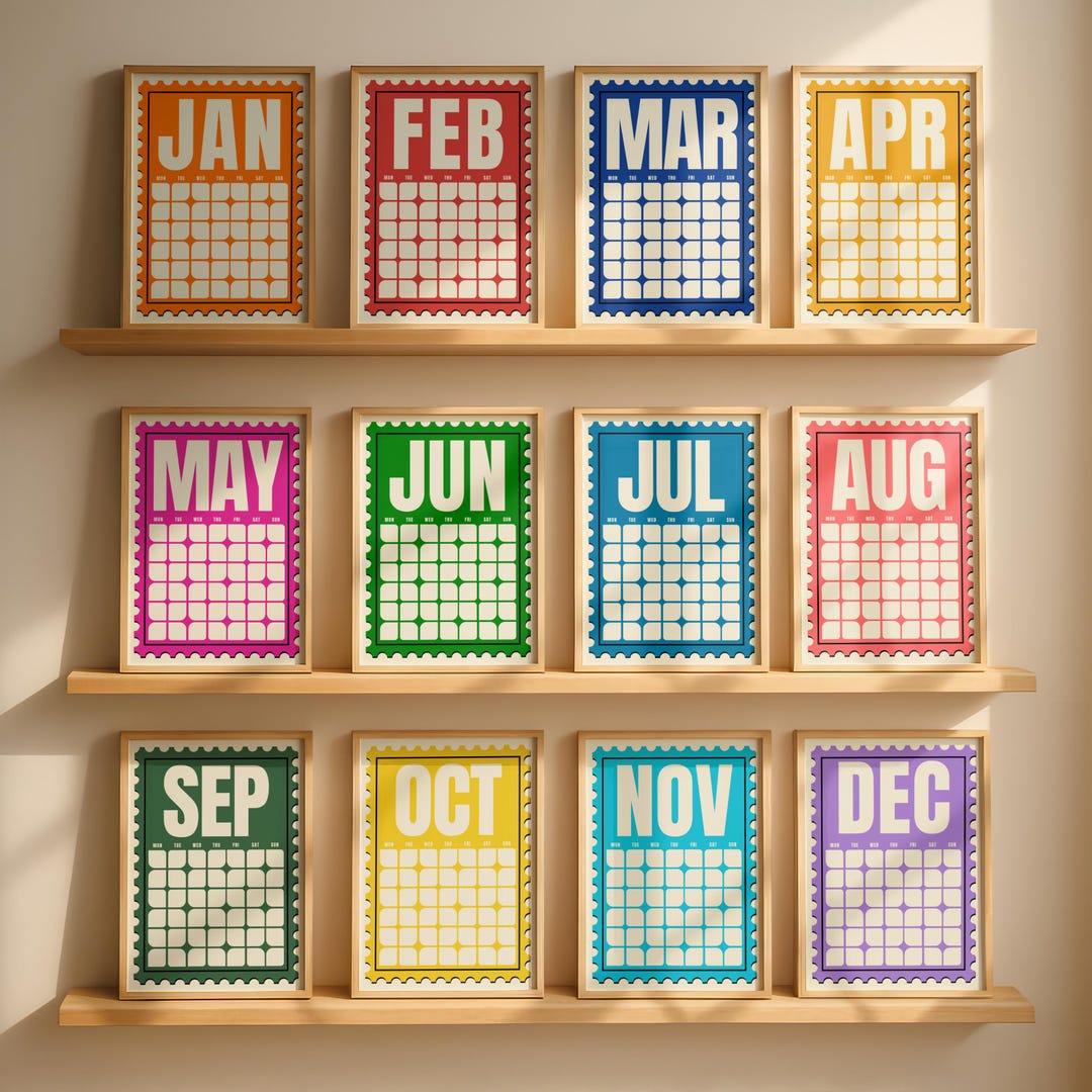 Undated Calendar Stamp Large Wall Poster 2026 Monthly Vertical Calendar ...