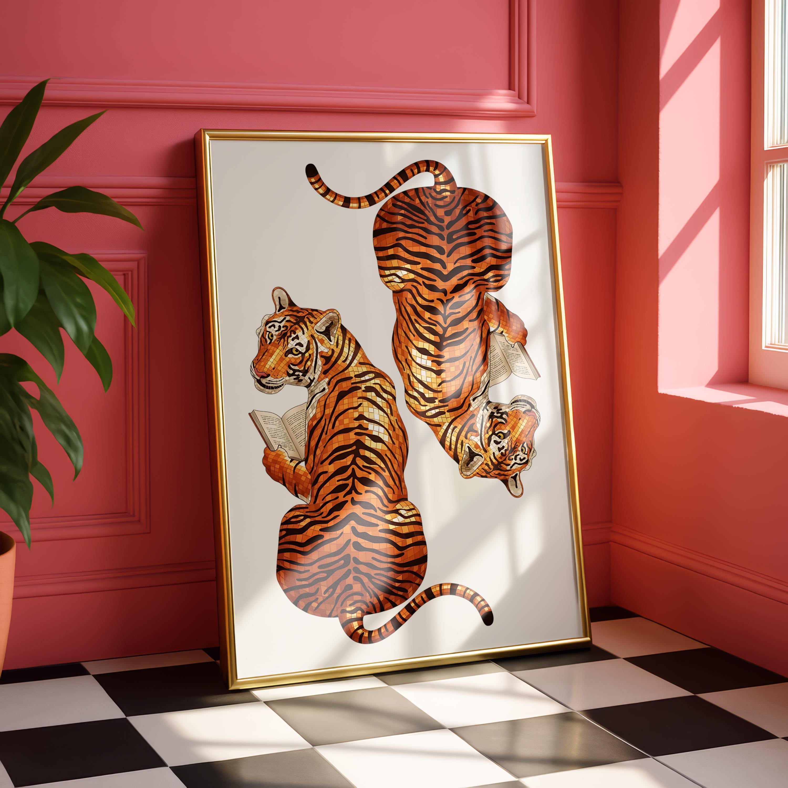 Tiger Reading Print Tiger Wall Art Tiger Book Lover Poster Humorous ...