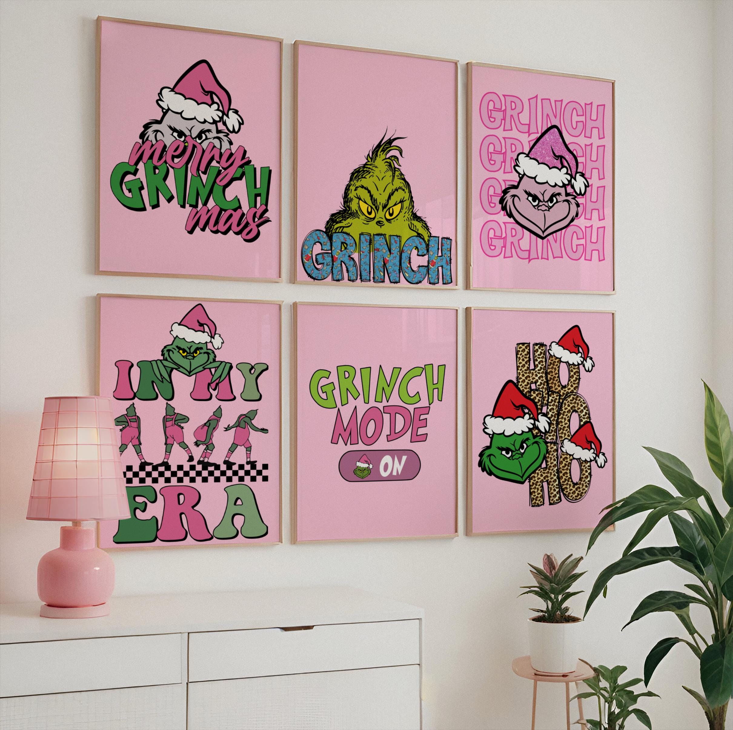 15 Sets Pink Grinch Wall Art Grinchmas Wall Decor Grinch Printable ...
