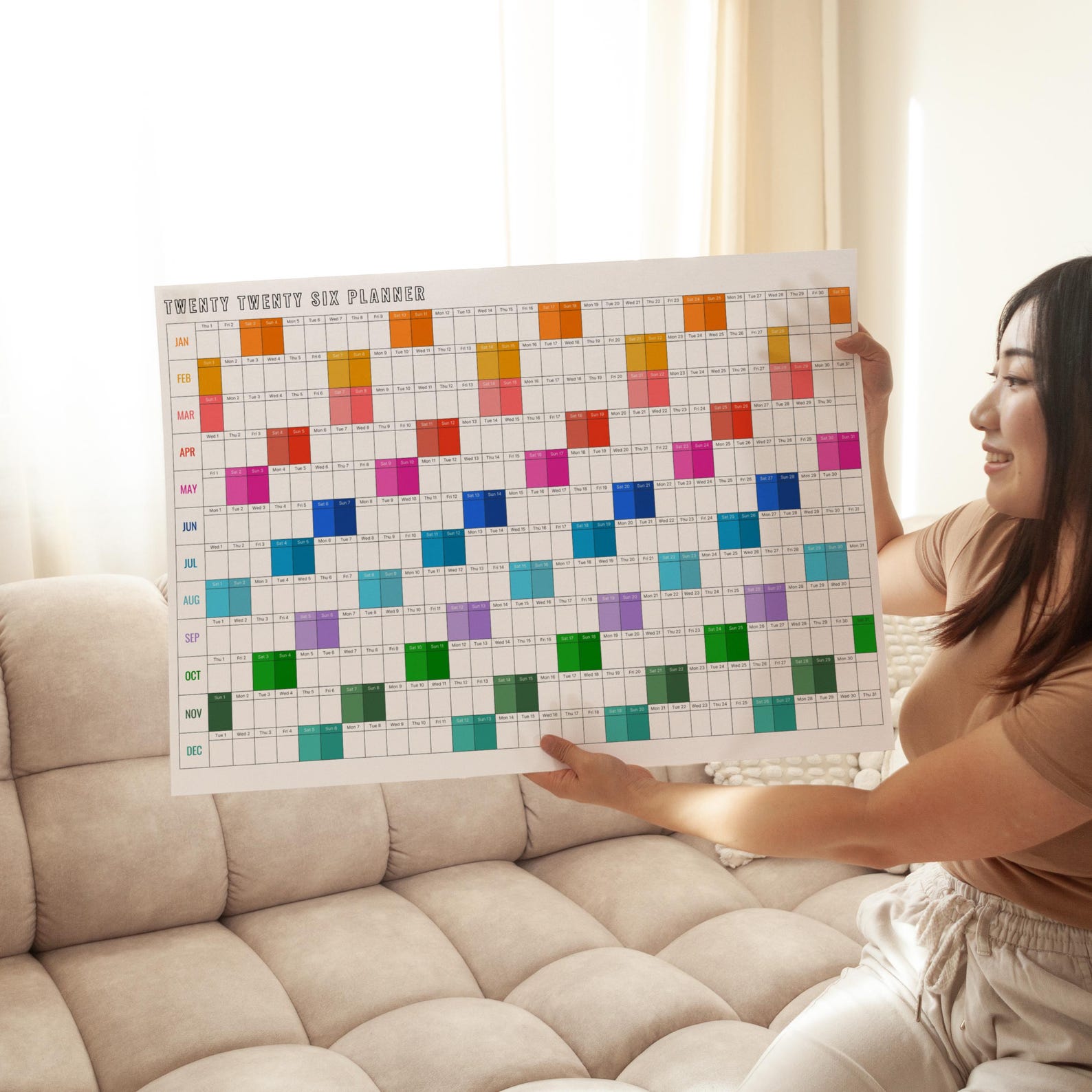 Retro 2026 Calendar Printable 2026 Horizontal Full Year Wall Calendar ...
