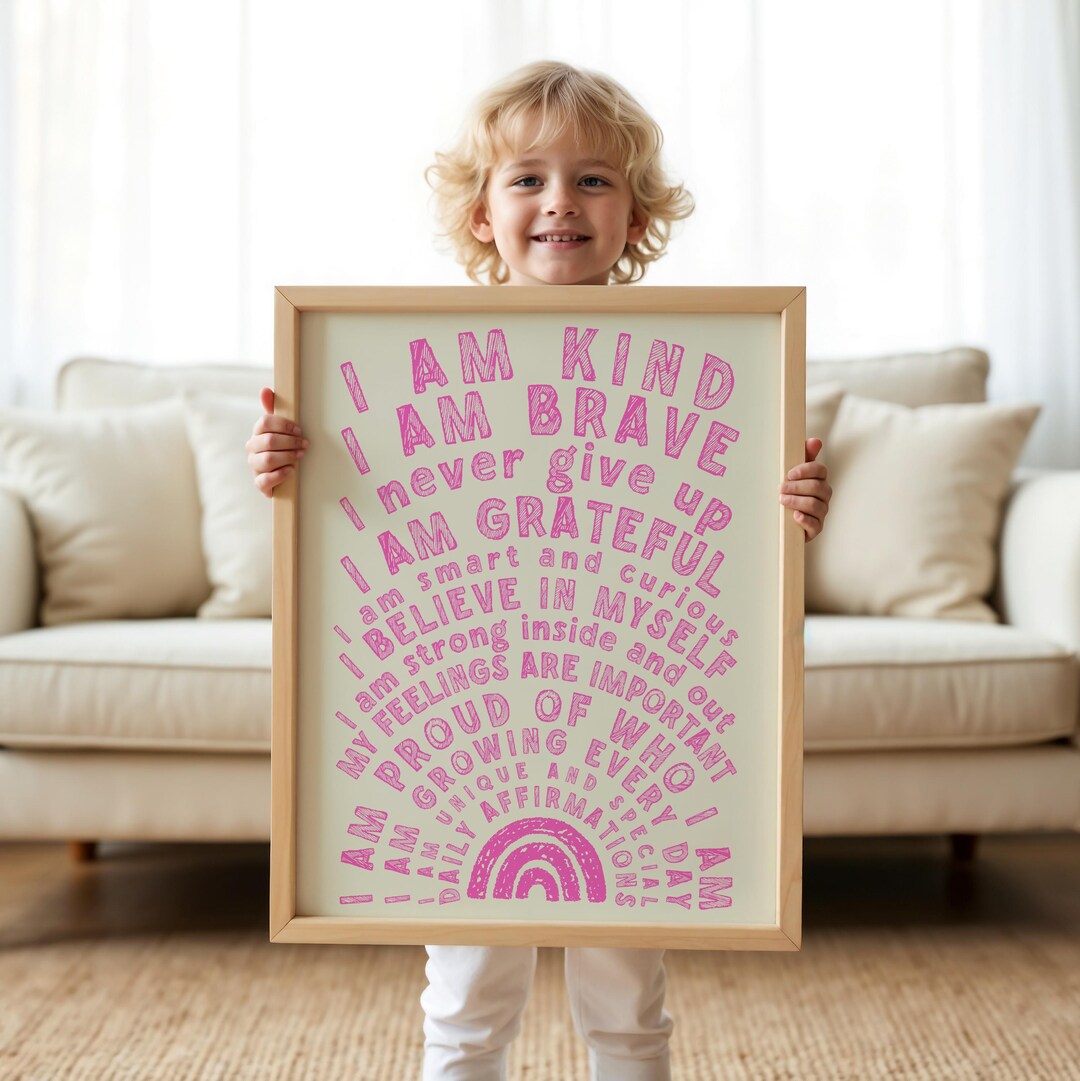 Kids Daily Affirmations Wall Art Girls Affirmations Poster ...