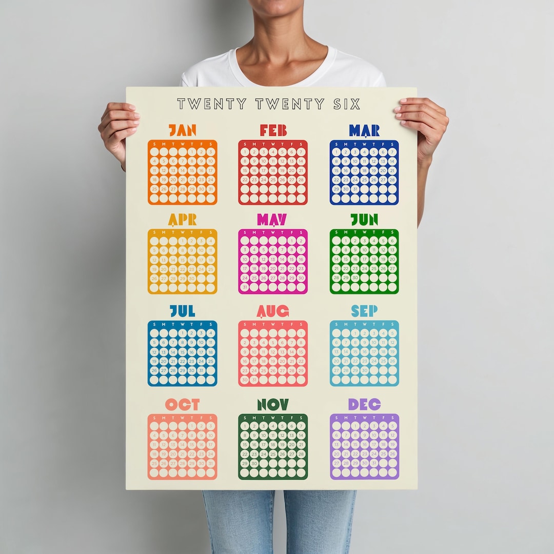 Retro 2026 Full Year Wall Calendar Poster Colorful Calendar 2026 ...