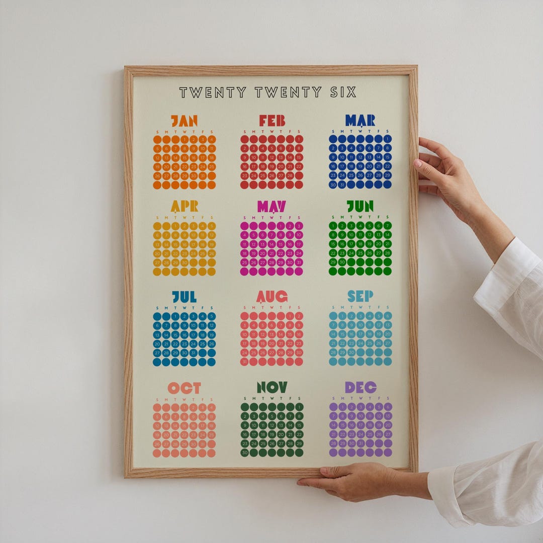 Retro 2026 Calendar Poster Colorful Calendar 2026 Printable Full Year ...