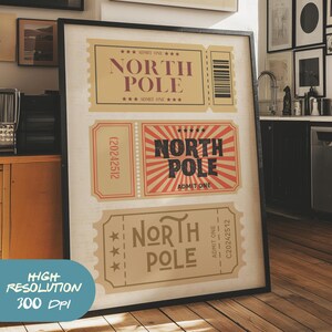Christmas North Pole Ticket Print Poster Vintage Inspired Christmas ...