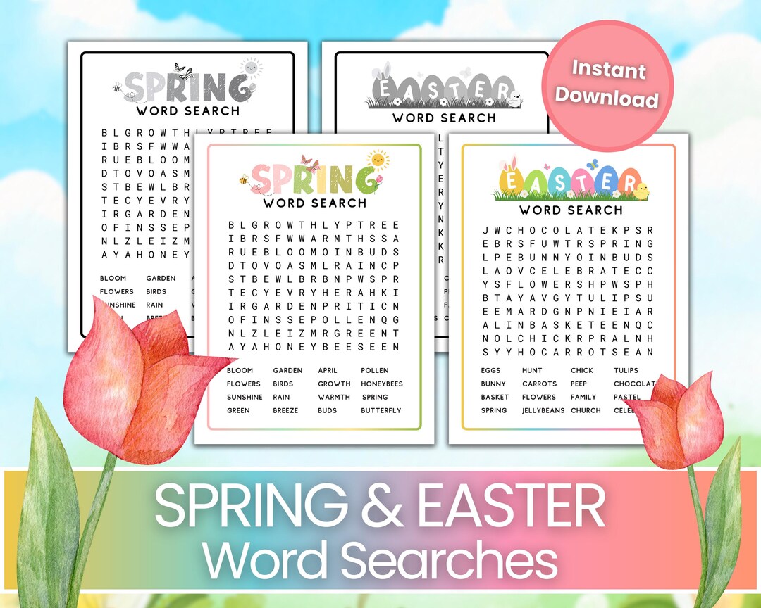Spring and Easter Word Searches for Kids, Spring Activity, Easter ...