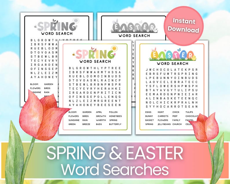 Spring and Easter Word Searches for Kids, Spring Activity, Easter ...