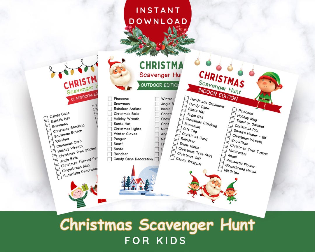 Christmas Scavenger Hunt for Kids, Christmas Games for Kids, Holiday ...