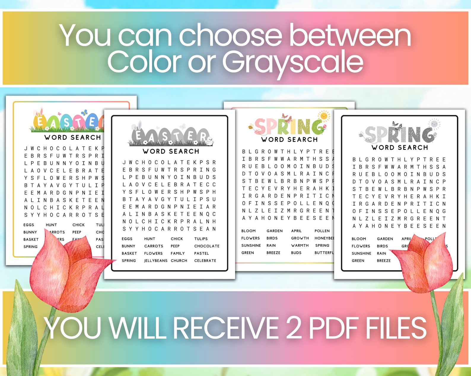 Spring and Easter Word Searches for Kids, Spring Activity, Easter ...