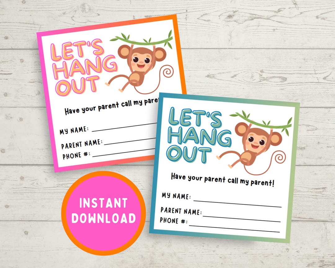 Let's Hang Out Playdate Cards for Kids, Kid's Business Cards, Parent ...