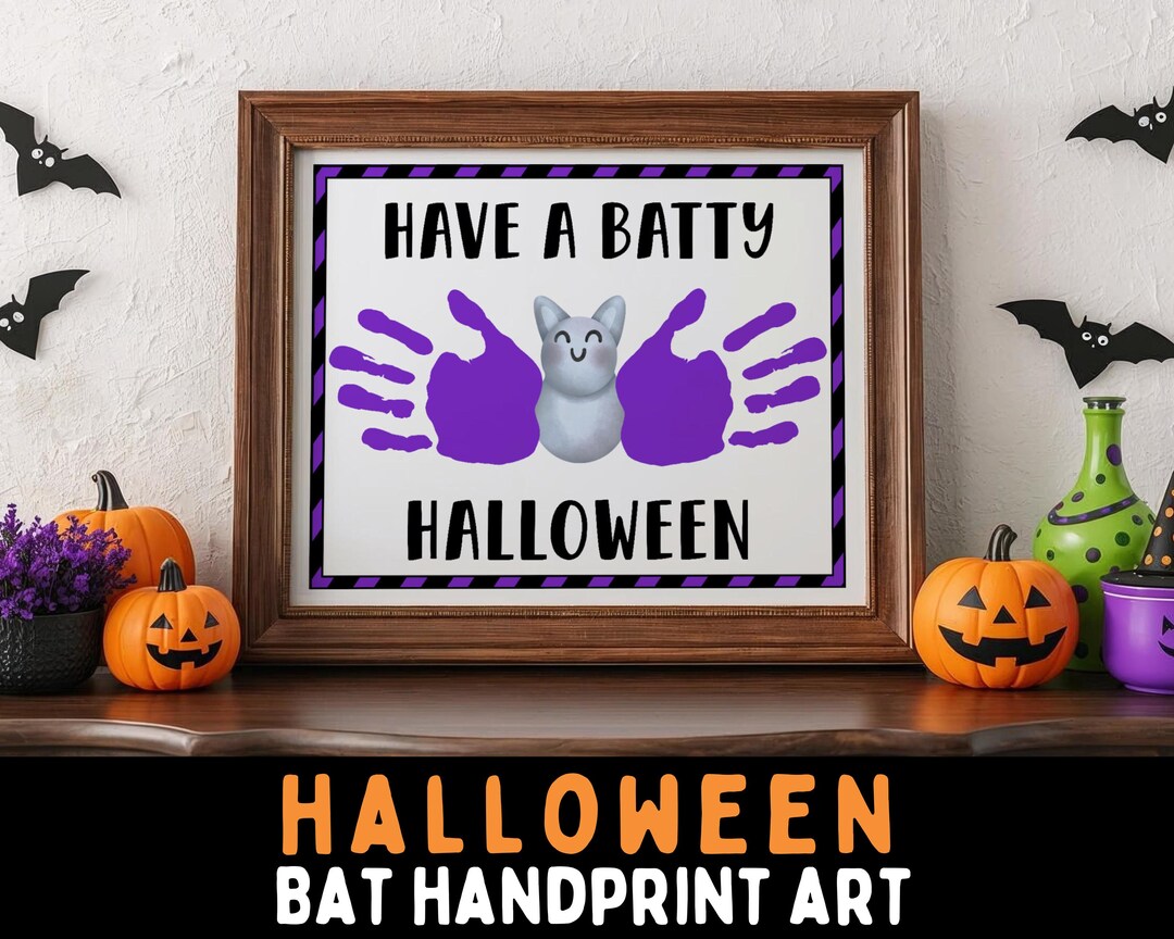 Halloween Bat Handprint Art, Halloween Handprint Craft, Printable ...