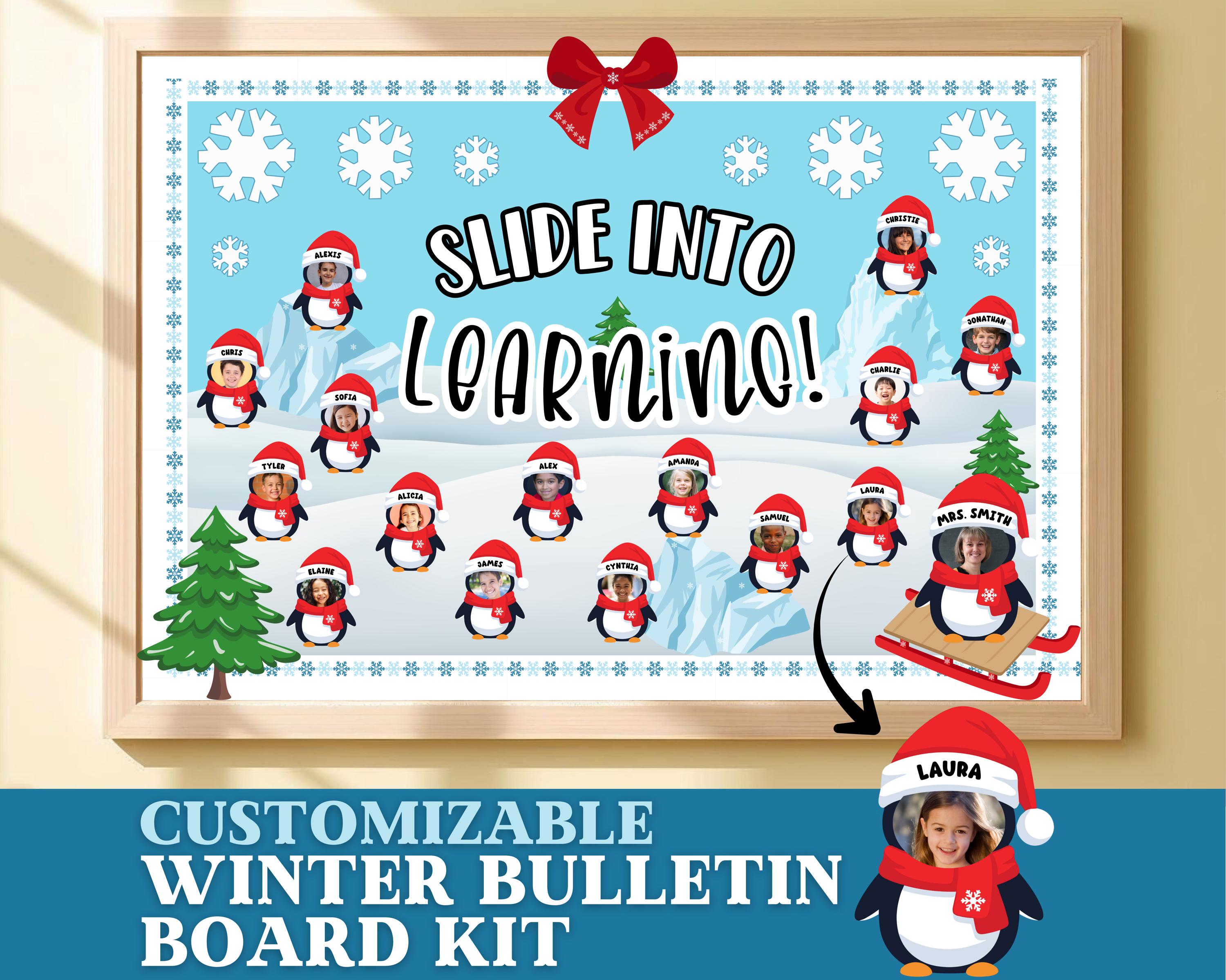 Printable Winter Bulletin Board Kit, Christmas Bulletin Board, Penguin ...