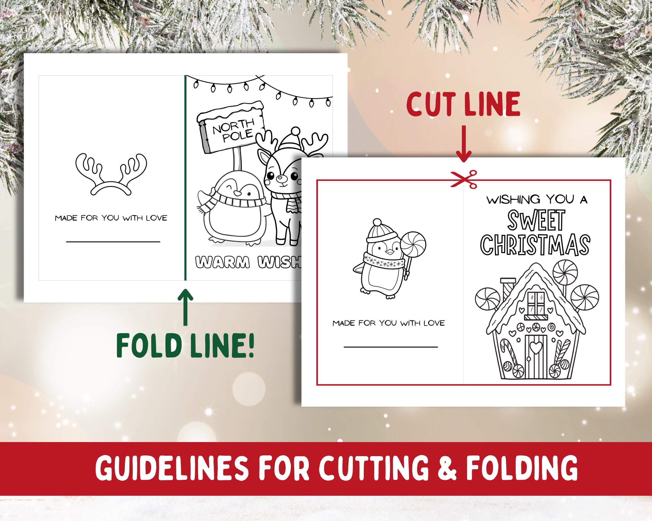 Christmas Coloring Cards for Kids, Children's Holiday Cards, DIY ...