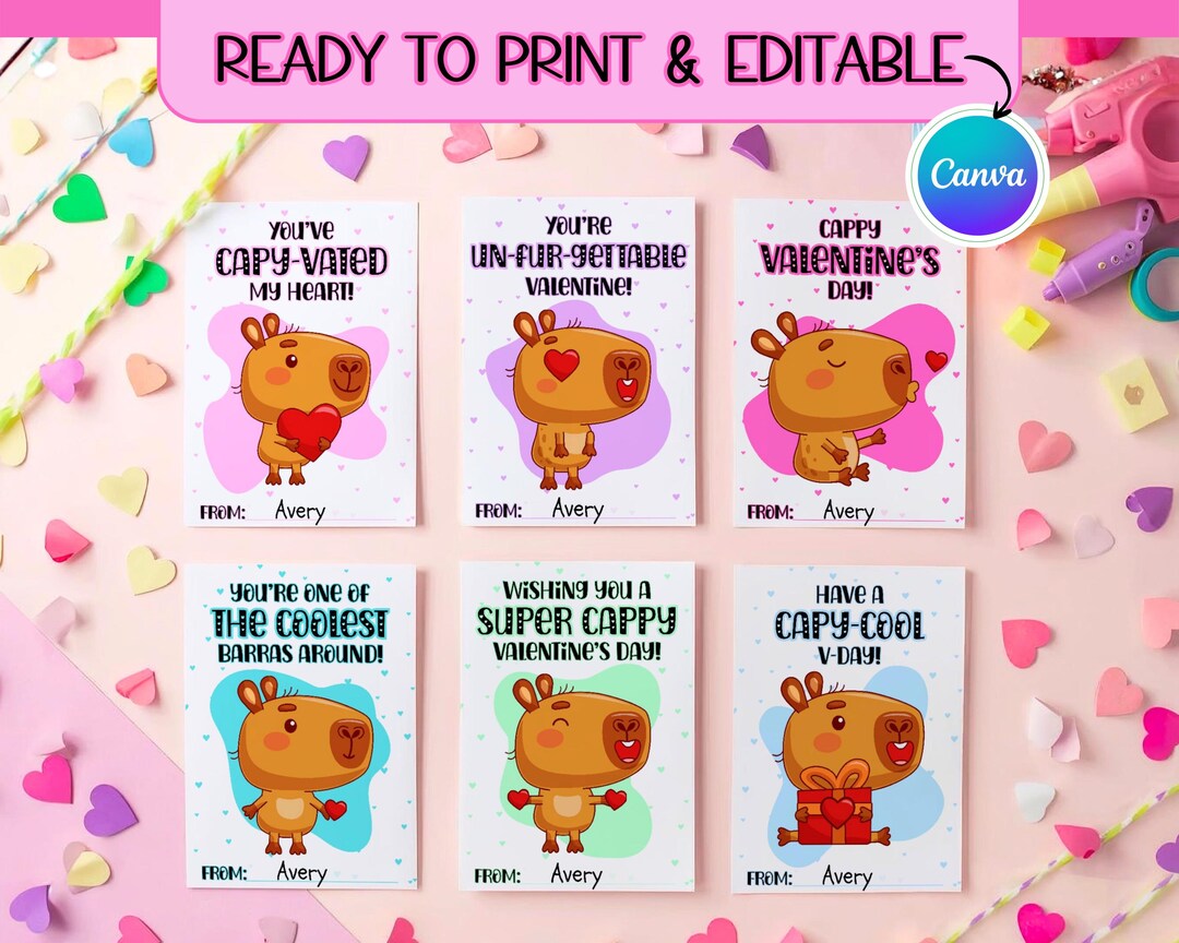 Capybara Valentine's Day Cards, Capybara Valentine, Cappy Valentine's ...