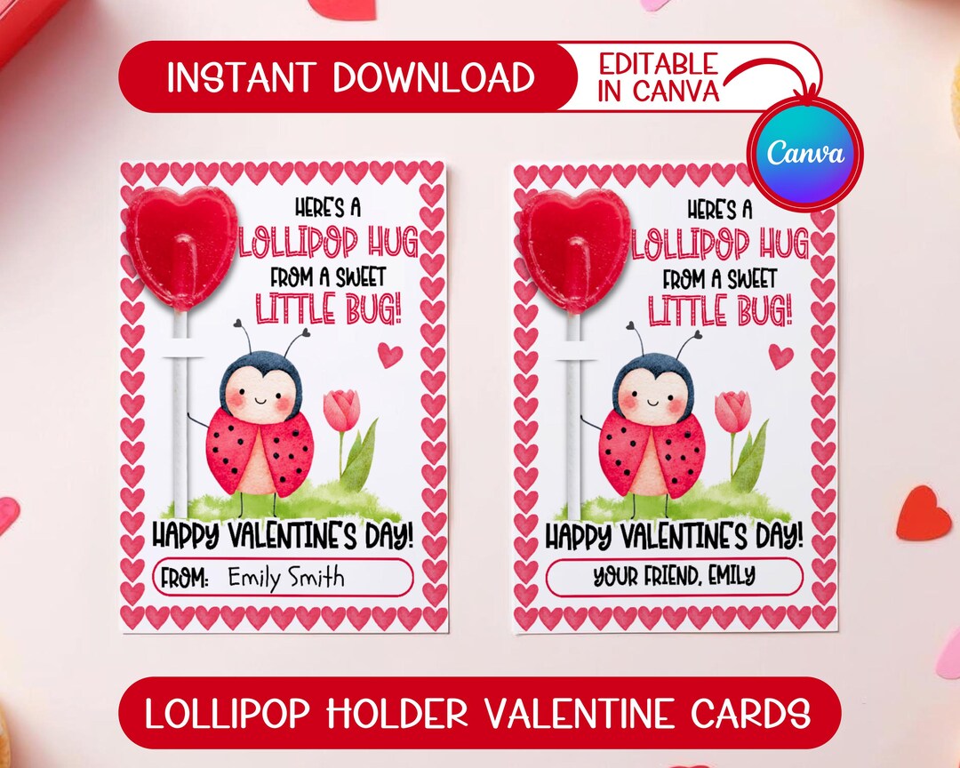 Editable Lollipop Holder Valentine's Day Card, Lollipop Valentine ...