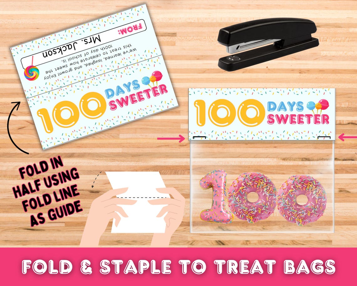 100th Day of School Treat Bag Topper, 100 Days of School, 100 Days ...
