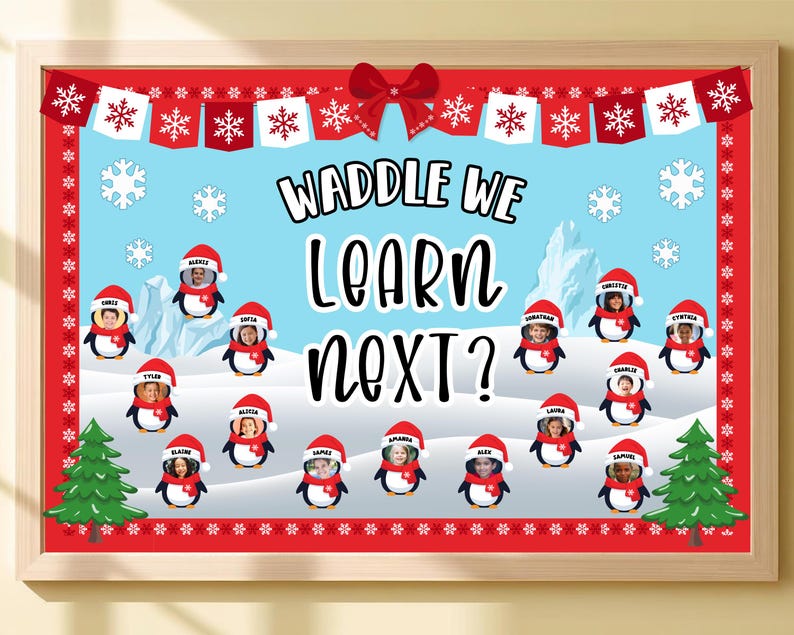 Printable Winter Bulletin Board Kit, Christmas Bulletin Board, Penguin ...