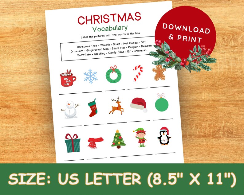 Christmas Vocabulary Activity for Kids, Holiday Activity for Kids ...