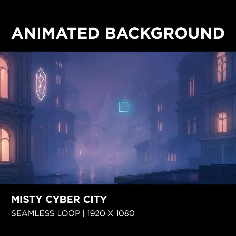 Animated Background Misty Cyber City Loop Video, Futuristic Neon Fog ...