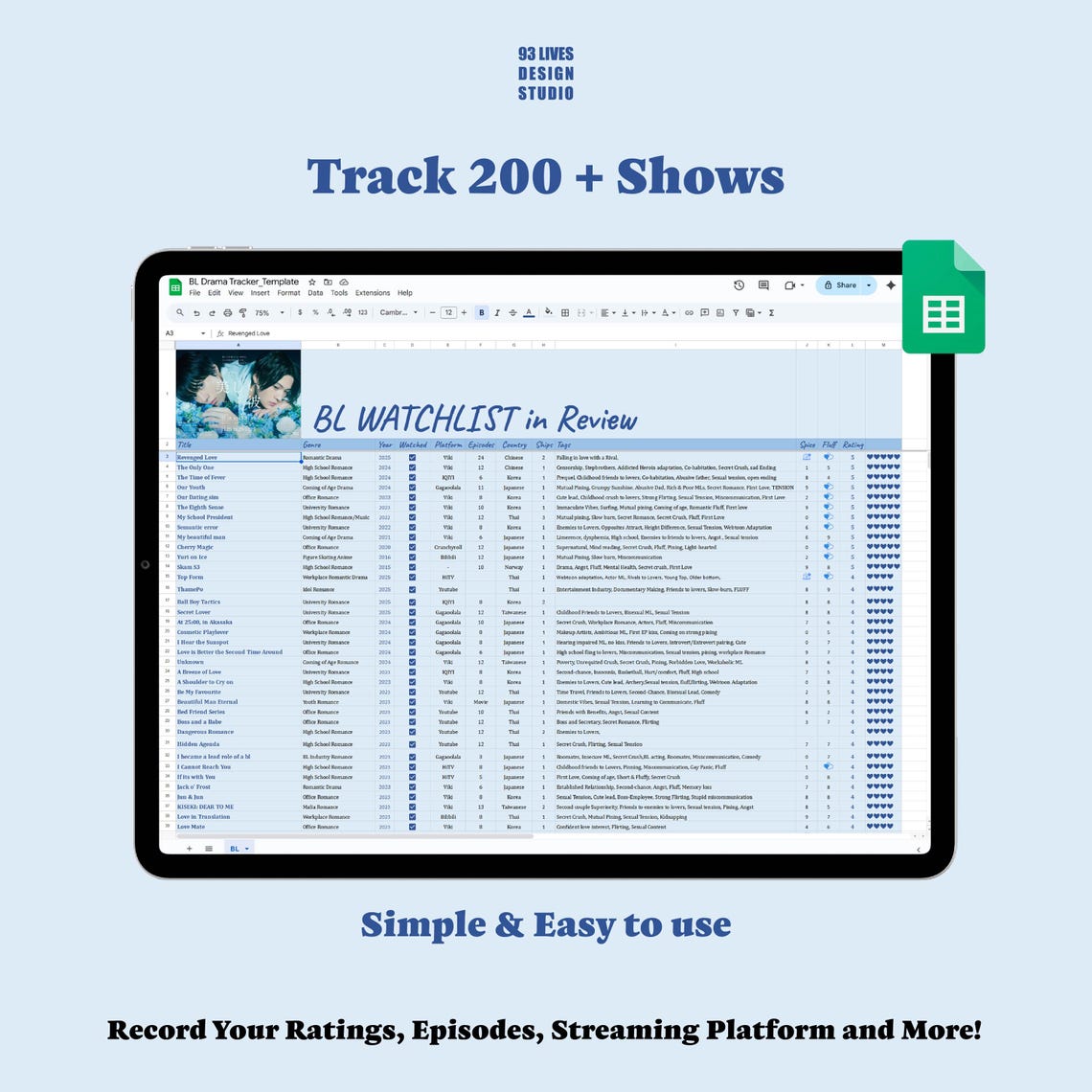 BL Drama Tracker Template: Google Sheets (digital Download) - Etsy