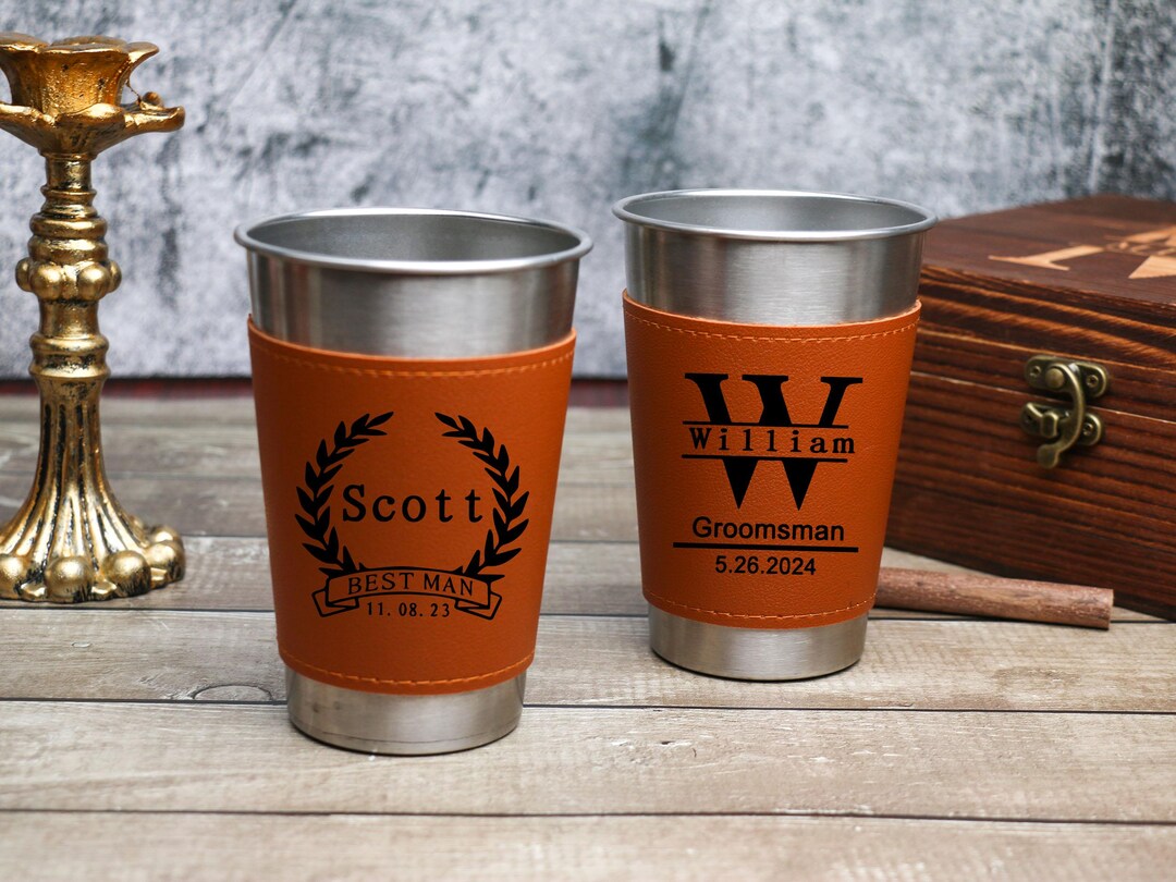 Personalized Beer Cup With Leather Holder, Beer Mug, Engraved Bottle ...