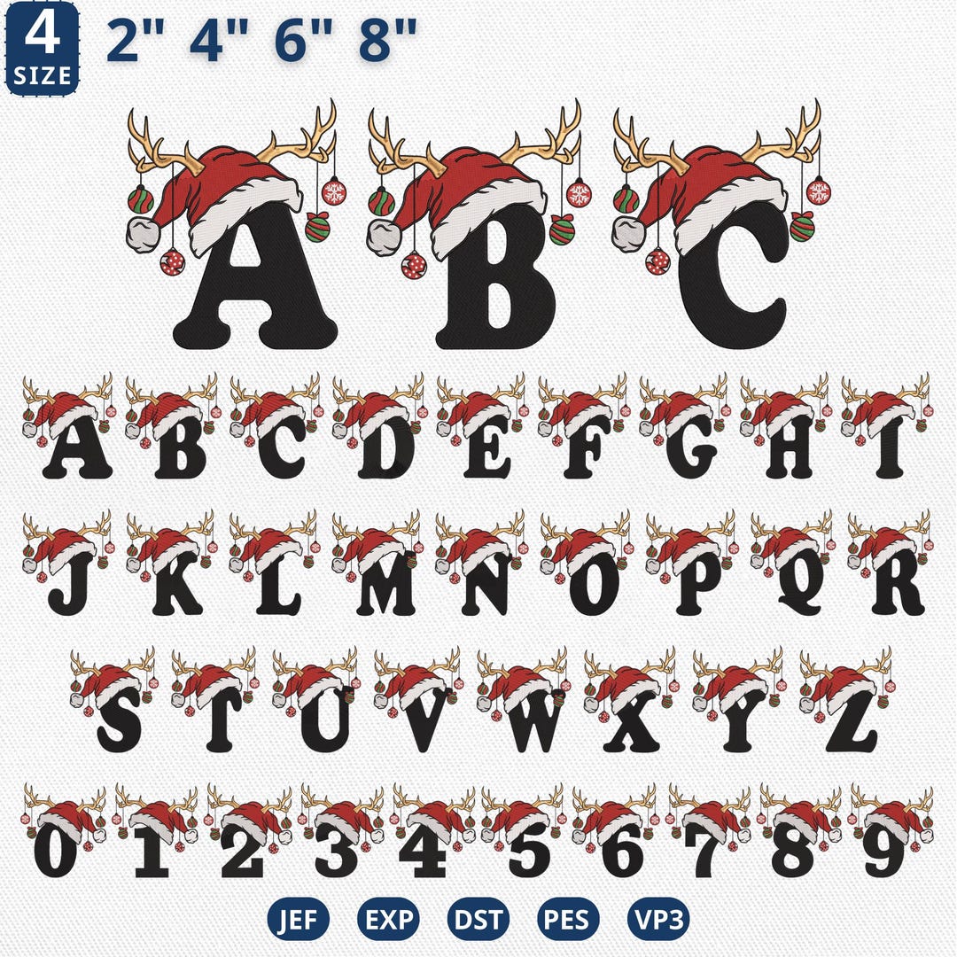 Christmas Alphabet Embroidery Design, Santa Hat Letters A-Z Embroidery ...