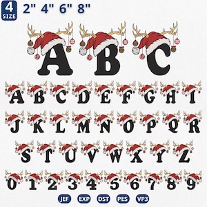 Christmas Alphabet Embroidery Design, Santa Hat Letters A-Z Embroidery ...