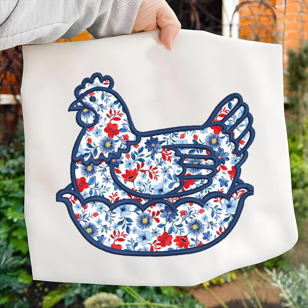Chinoiserie Hen on Nest Appliqué Embroidery File, Applique Farmhouse ...