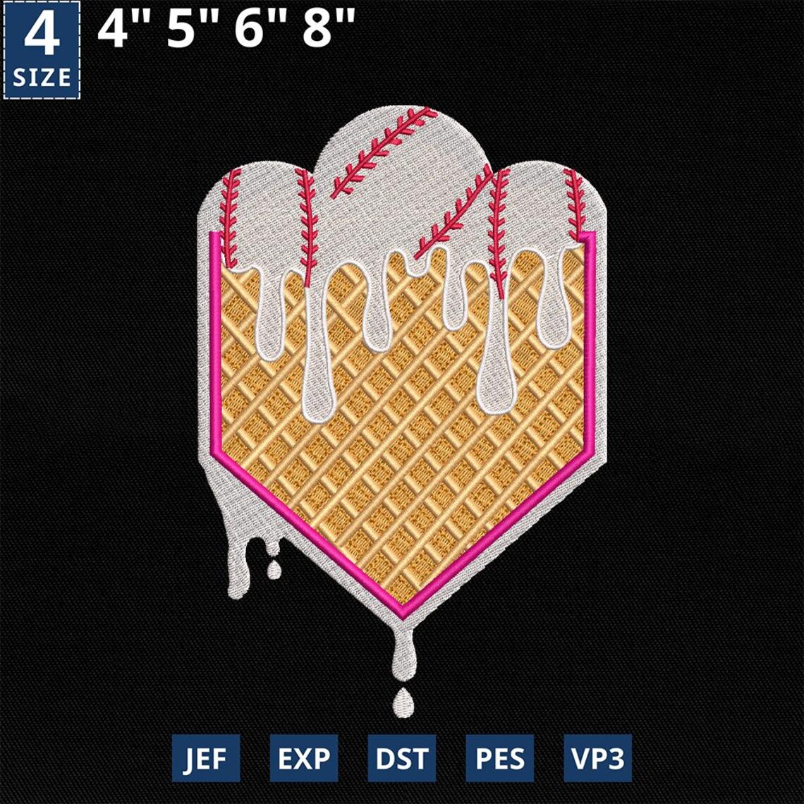 Baseball Waffle Cone Home Plate Embroidery, Drip Baseball Plate ...