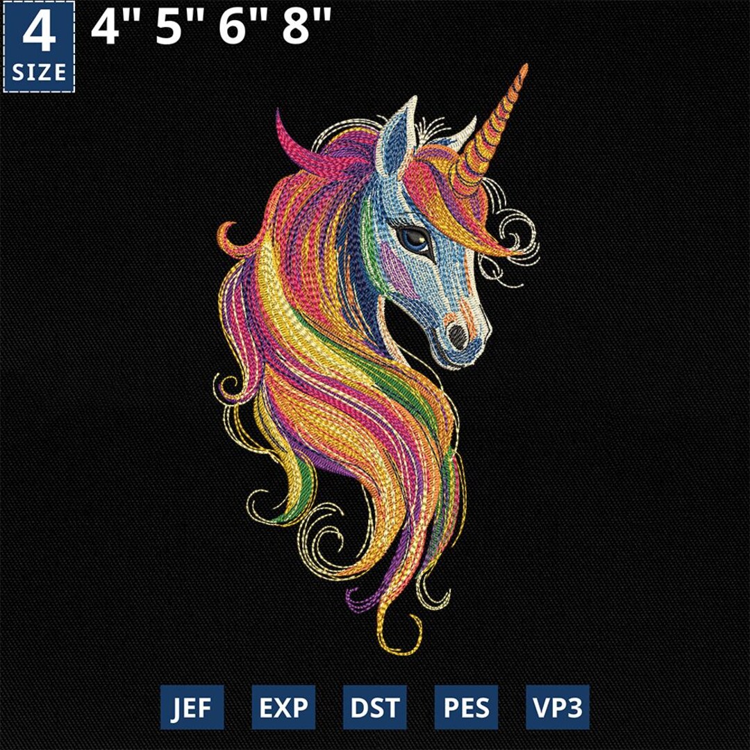 Rainbow Unicorn Embroidery Design, Fantasy Horse Machine File, Colorful ...