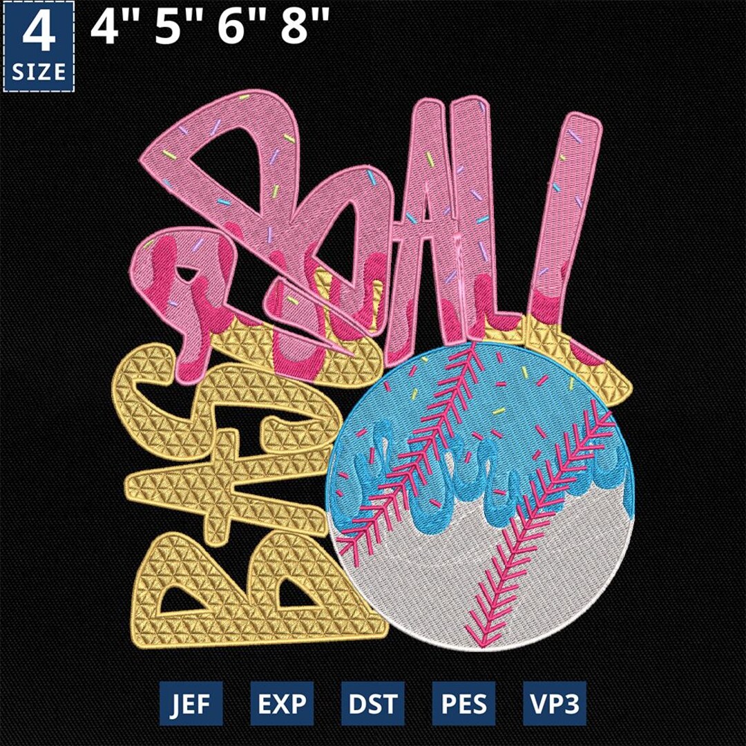 Baseball Home Plate Drip Embroidery, Baseball Drip Ice Cream Embroidery ...