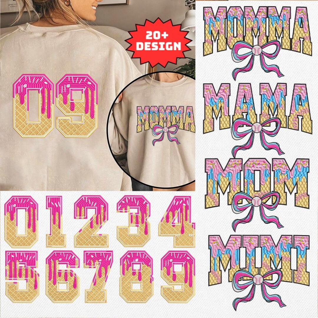 20 Baseball Ice Cream Drip Bundle Embroidery, Baseball Mama Drip ...