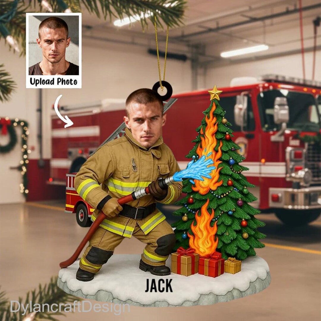 Personalized Photo Firefighter Ornament, Custom Name 2D Flat Acrylic ...