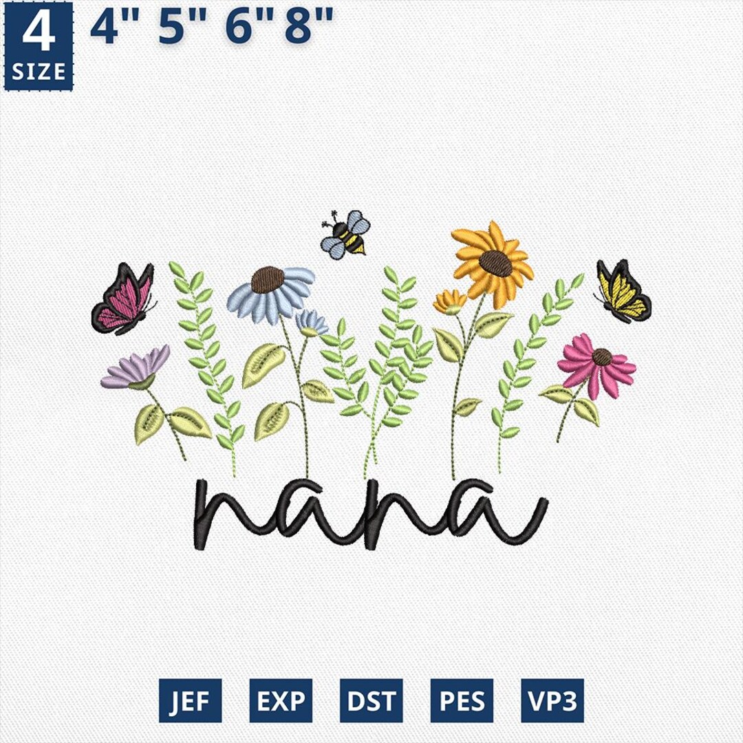 Floral Nana Embroidery Design, Nana Wildflower Embroidery, Floral Nana ...