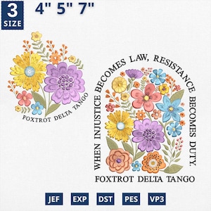 Subtle FDT Embroidery Design, Flower Anti Trump Design, Floral FDT ...