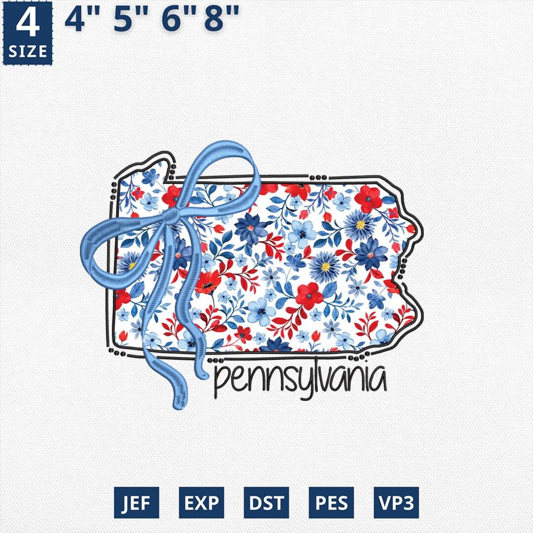 State Map 4th of July Applique, State Embroidery Floral Coquette ...