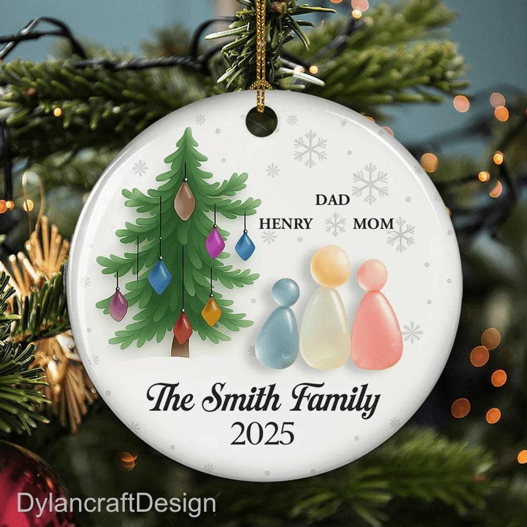 Personalized Sea Glass Family Tree Ornament, Sea Glass Holiday Keepsake ...