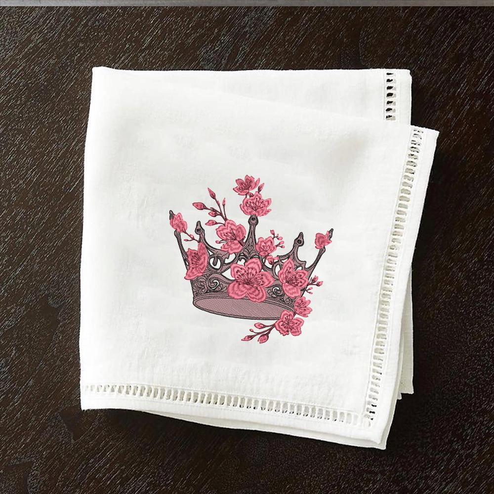 Floral Crown Embroidery Design, Pink Blossom Machine File, Princess ...