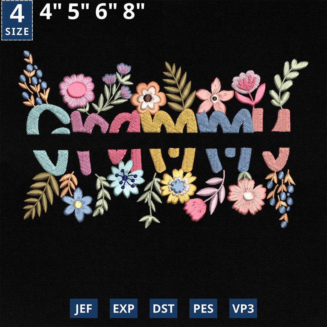 Personalized Floral Grammy Embroidery Design, Floral Grandma Design ...
