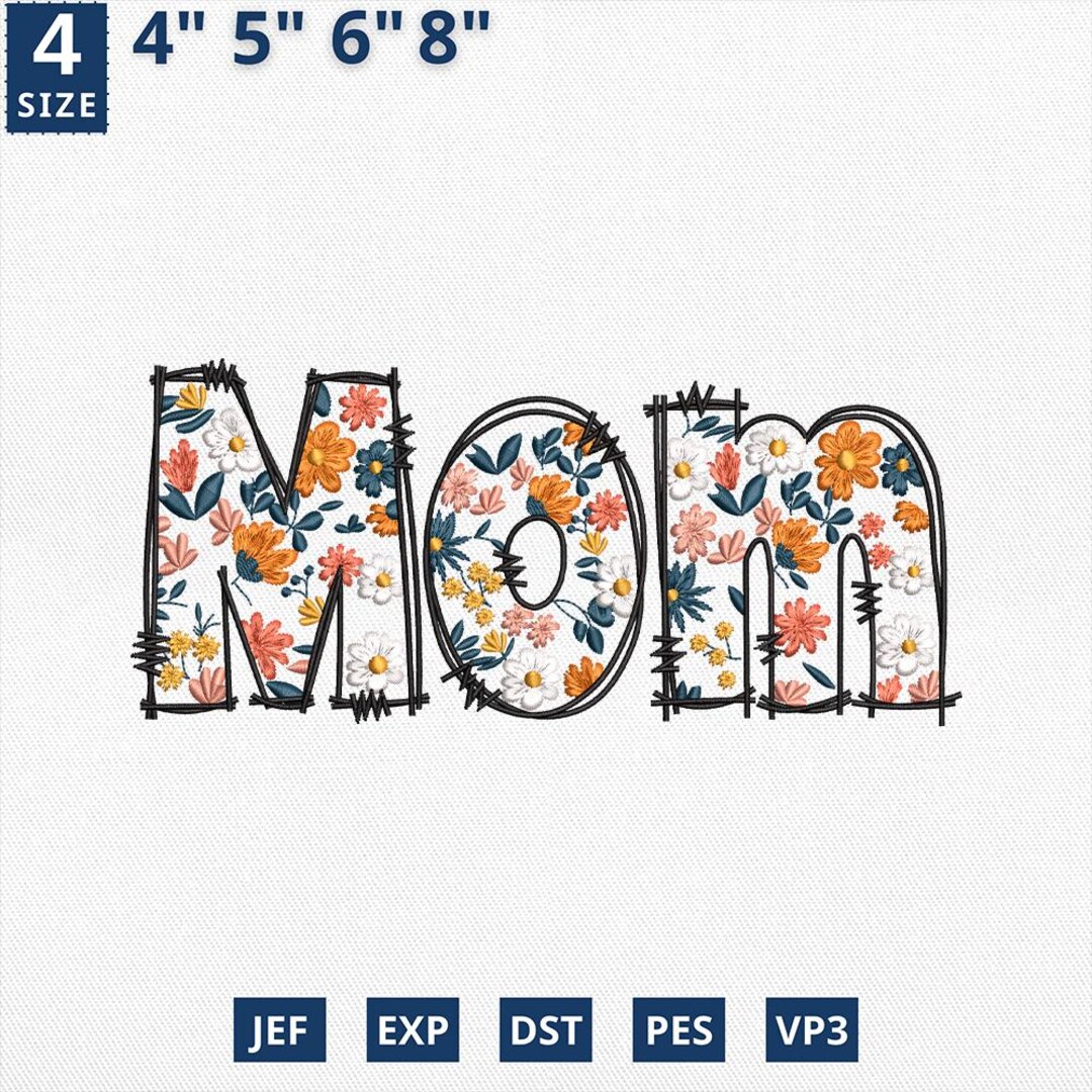 Floral Mom Embroidery Design, Mom With Flower Embroidery, Wildflower ...